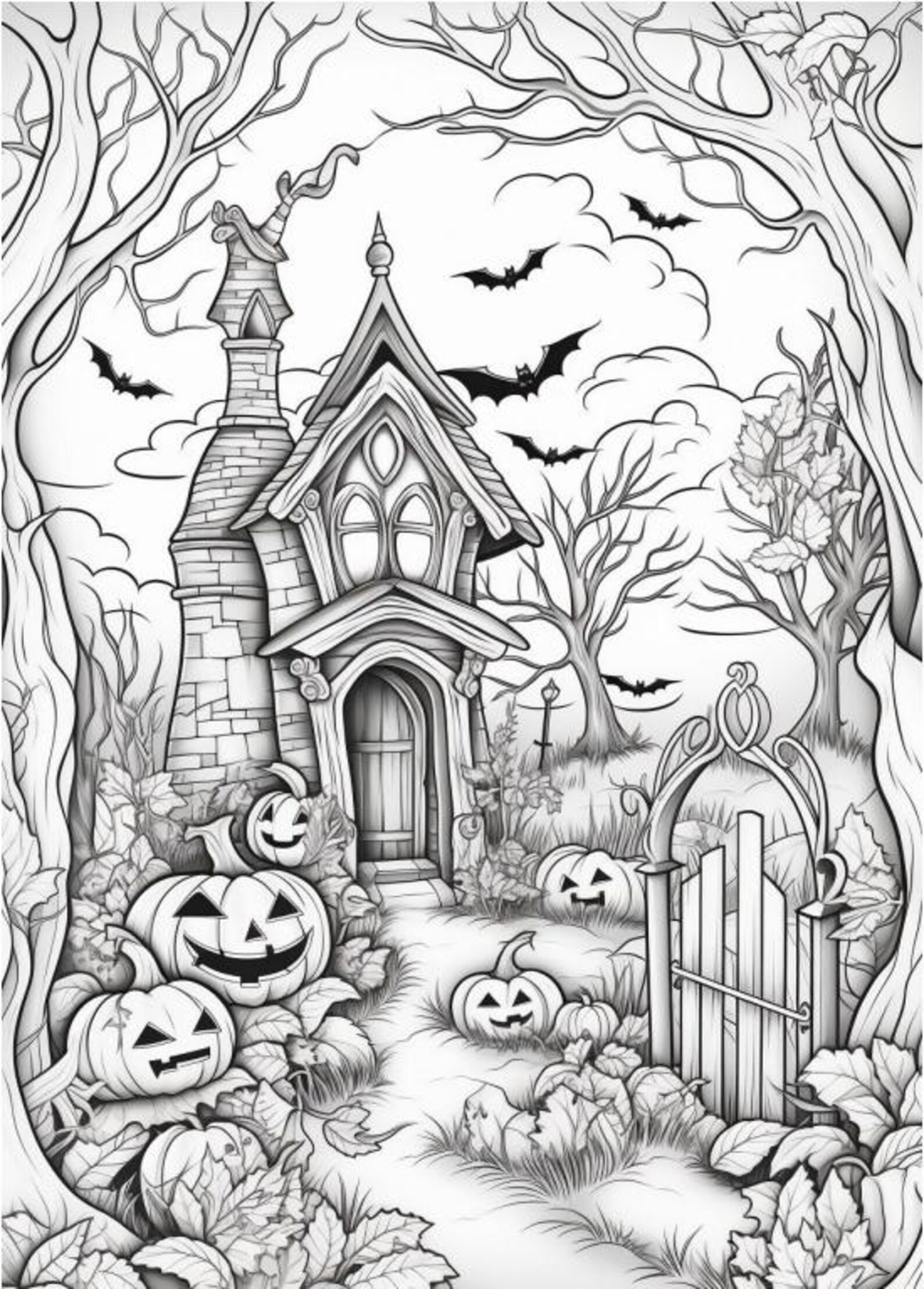 45 Haunted House Halloween Coloring Page | Instant Digital Download ...