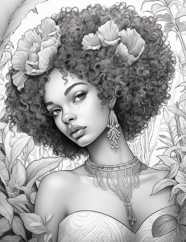 African Black Woman Coloring Pages | Grayscale Portrait Art (digital ...