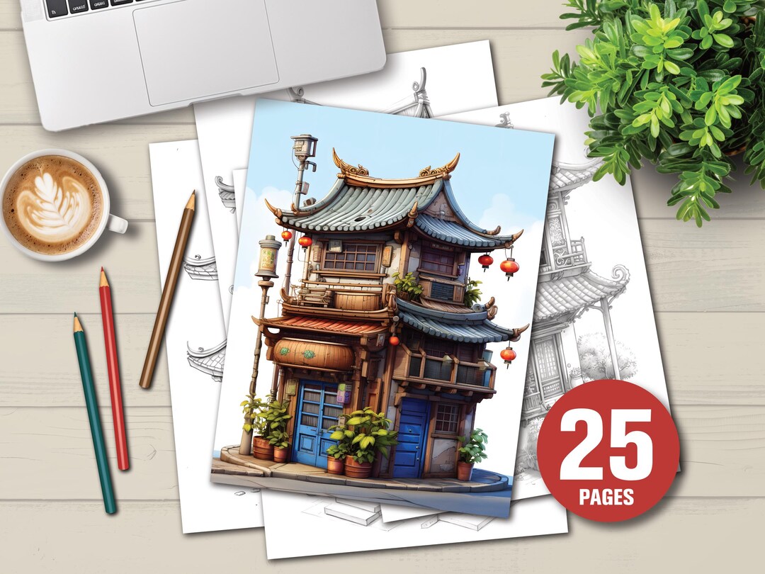 25 Little Chinese Houses Coloring Page | Instant Download | Adults Kids ...