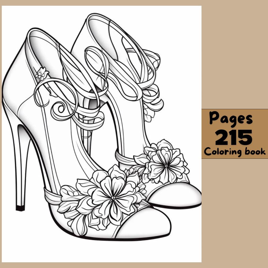 Fashion Shoes Coloring Pages for Adult | Set of 215 High-quality ...