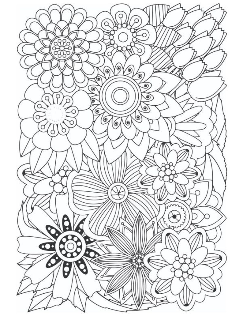 Set of 50 Flowers Zentangle Coloring Book Flower Printables Enhance ...