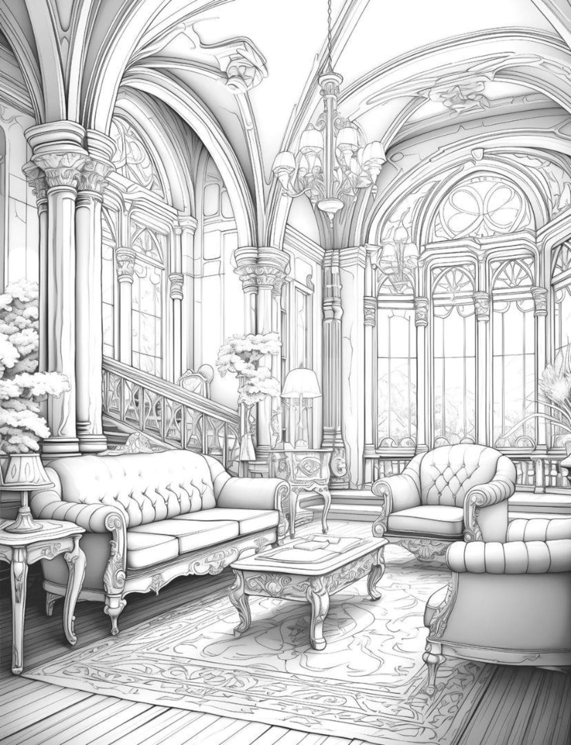 50 Fantasy Interiors Coloring Pages | Instant Digital Download | Light ...