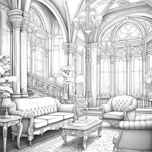 50 Fantasy Interiors Coloring Pages | Instant Digital Download | Light ...