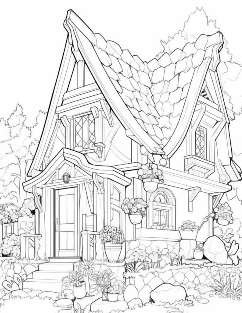 170 Country Cottage Coloring Pages | Digital PDF Download | Cute ...