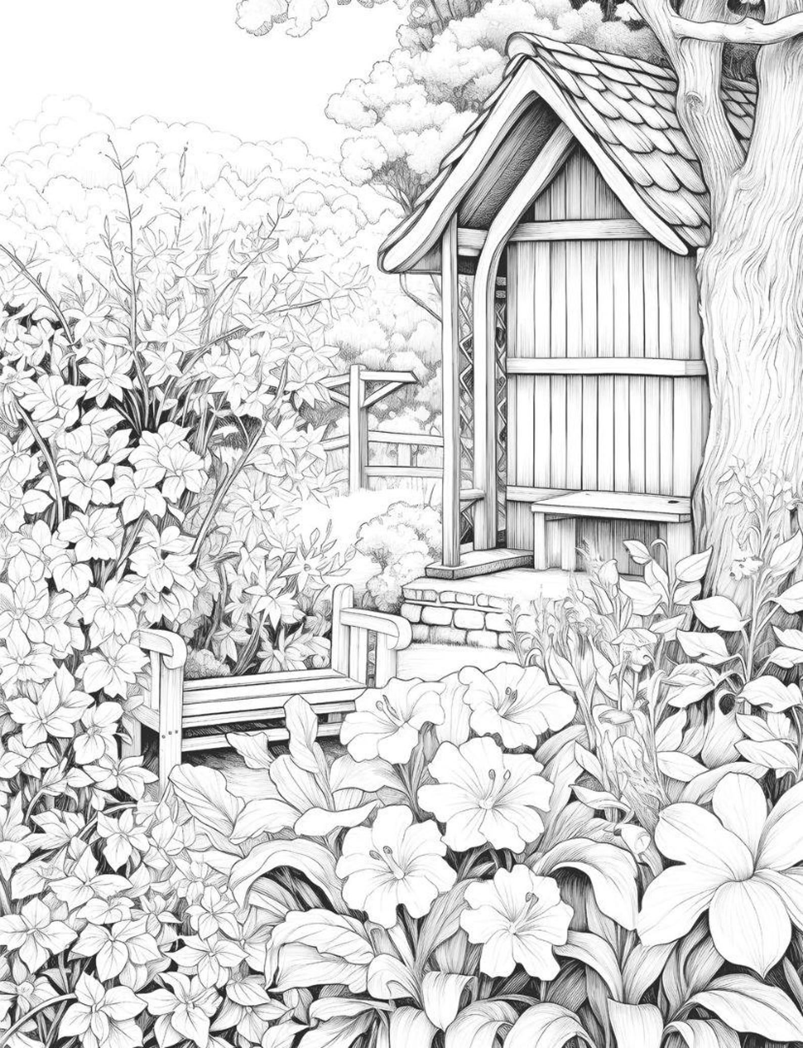 50 Spring Gardens Coloring Pages | Instant Digital Download | Light and ...
