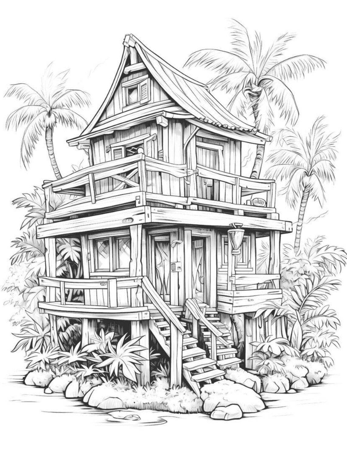 Hawaii Houses Coloring Pages | Relaxing Adult & Kids Activity (pdf ...