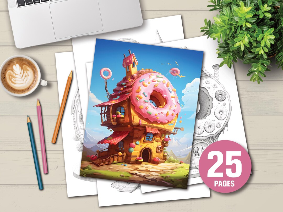 25 Donut Fairy Houses Coloring Pages Adults Kids Coloring Page Candy ...