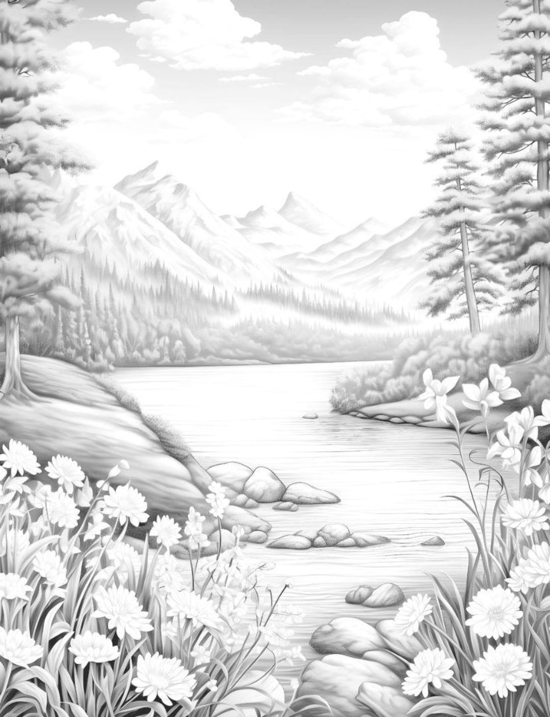 50 Landscapes Coloring Pages | Relaxing Nature Scenes (digital Download ...