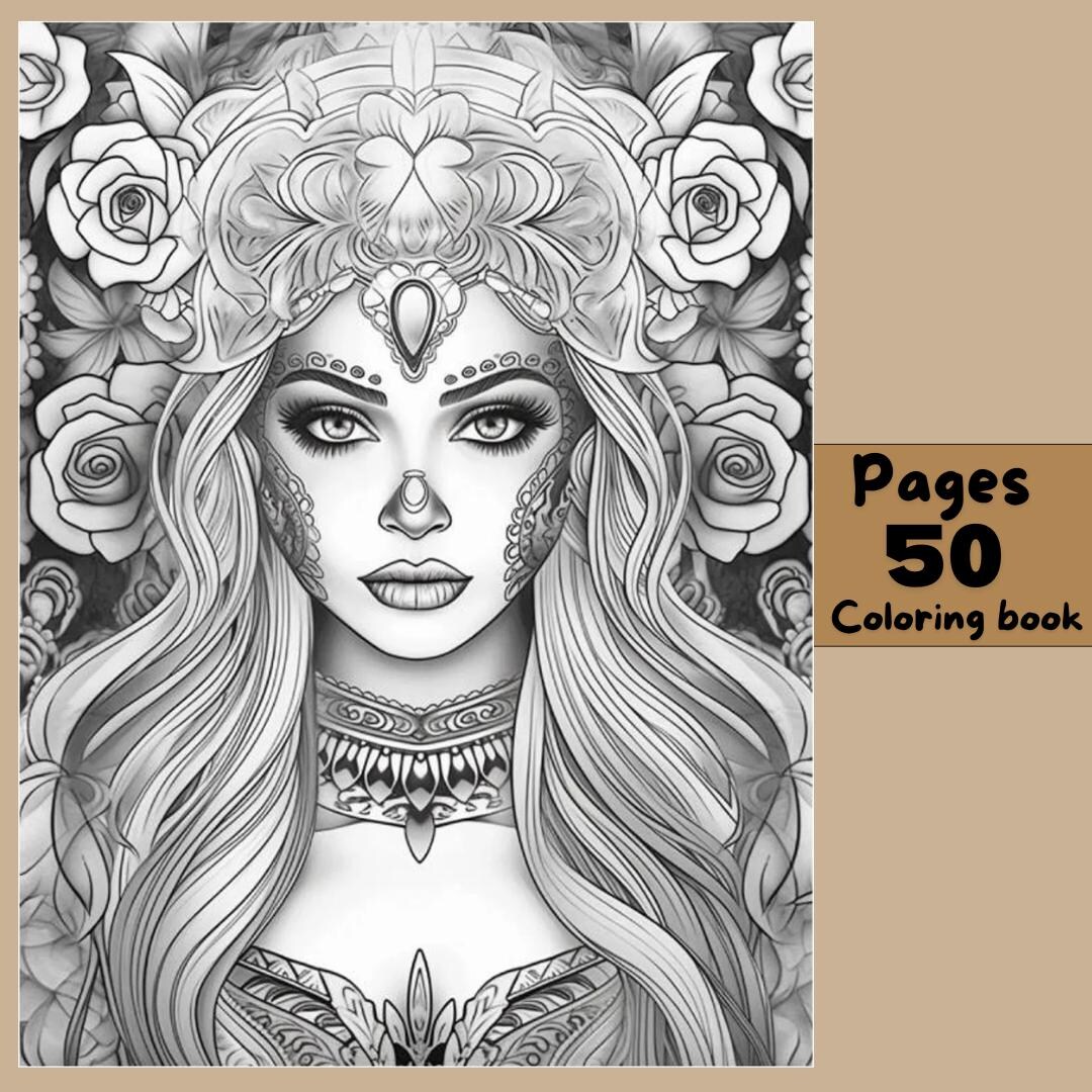 Sugar Skull Girl Coloring Book | Set of 50 Pages | Digital Coloring ...