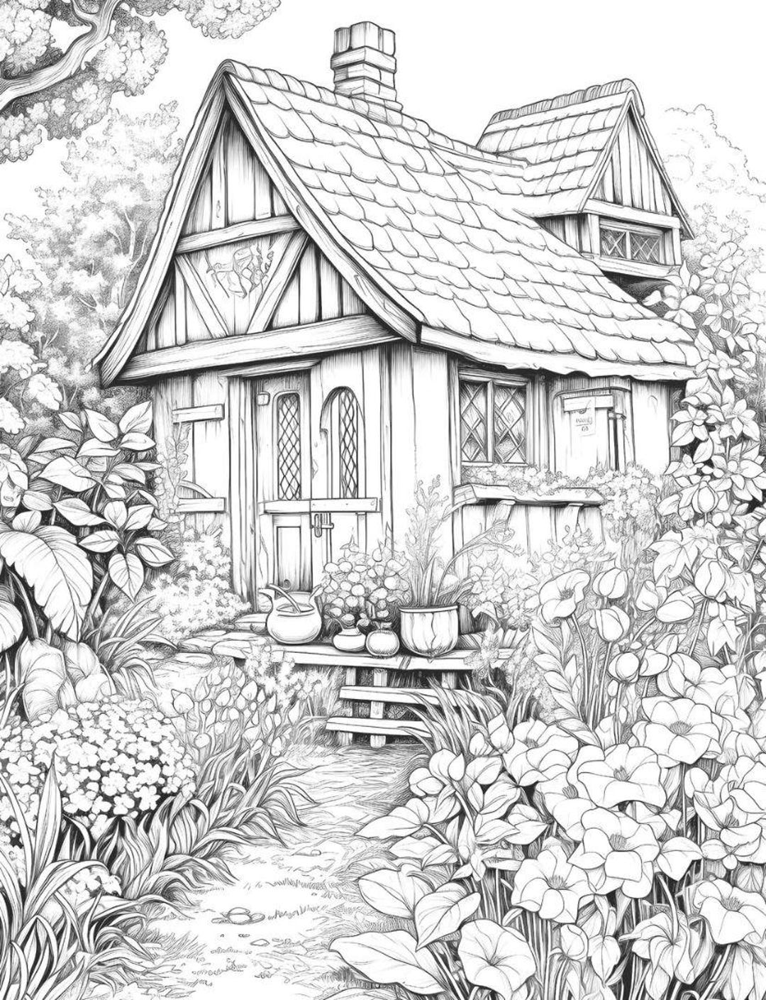 100 Gardens Coloring Pages | Instant Digital Download | Light and Dark ...