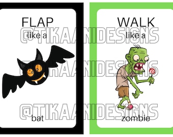 12 Halloween Movement Cards for Kids Dance/school Classes - Etsy