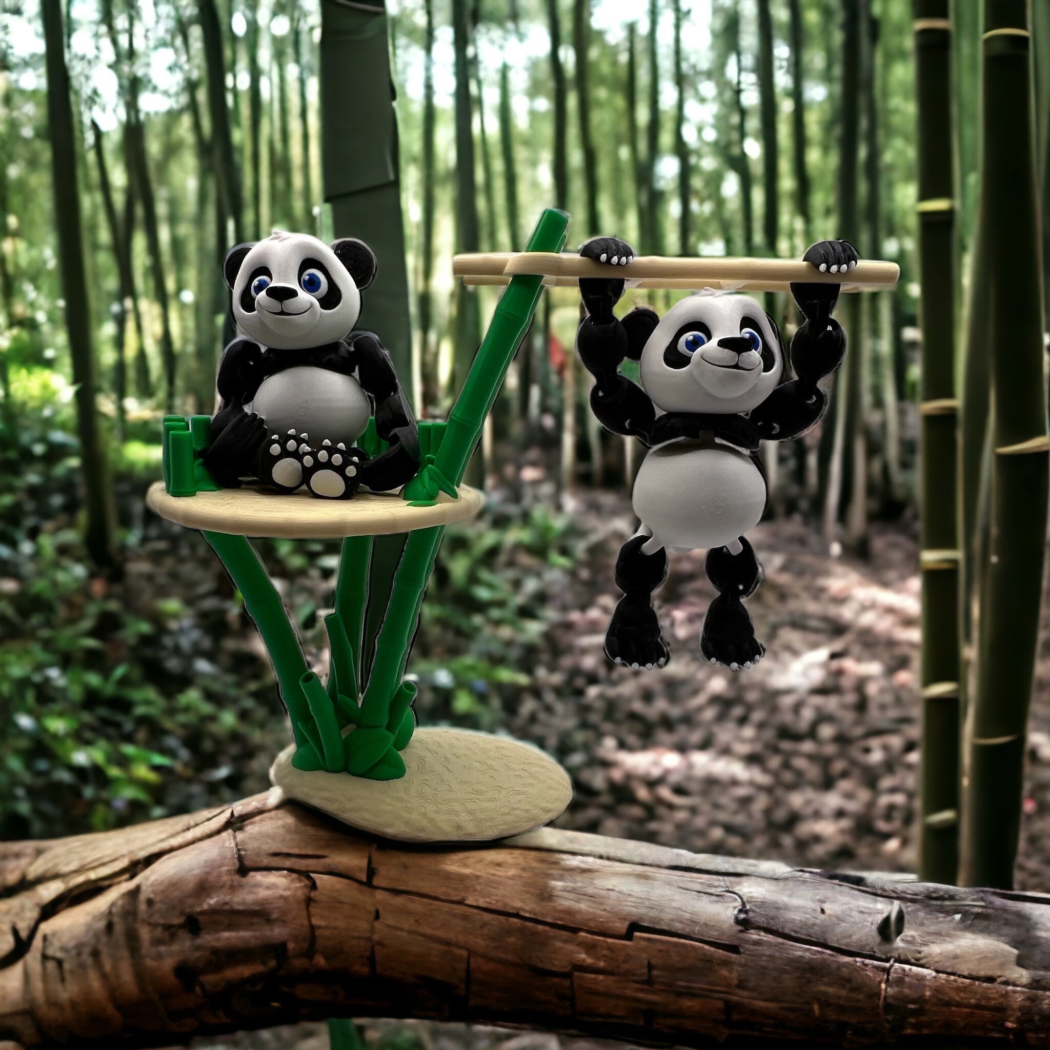Flexi Pandas x2 With Bamboo Stand - Etsy