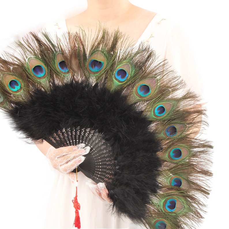 Peacock Feather Hand Fan: Black Bridal Wedding Fan (65x35cm) - Etsy