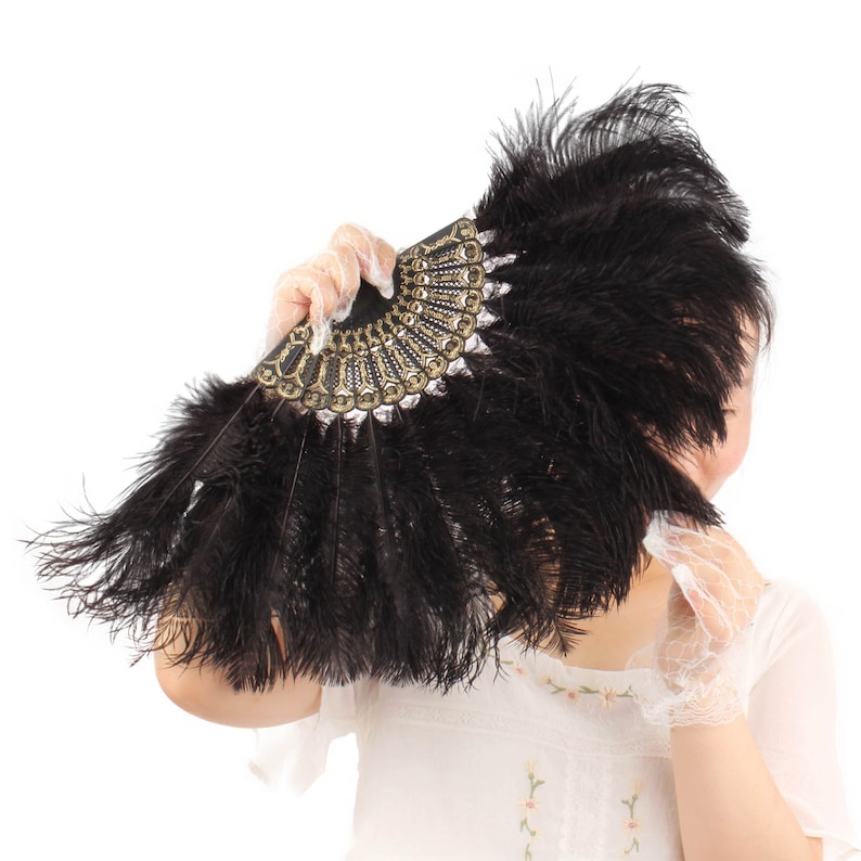 Vintage Style Folding Handheld Ostrich Feather Fan 1920s Flapper ...
