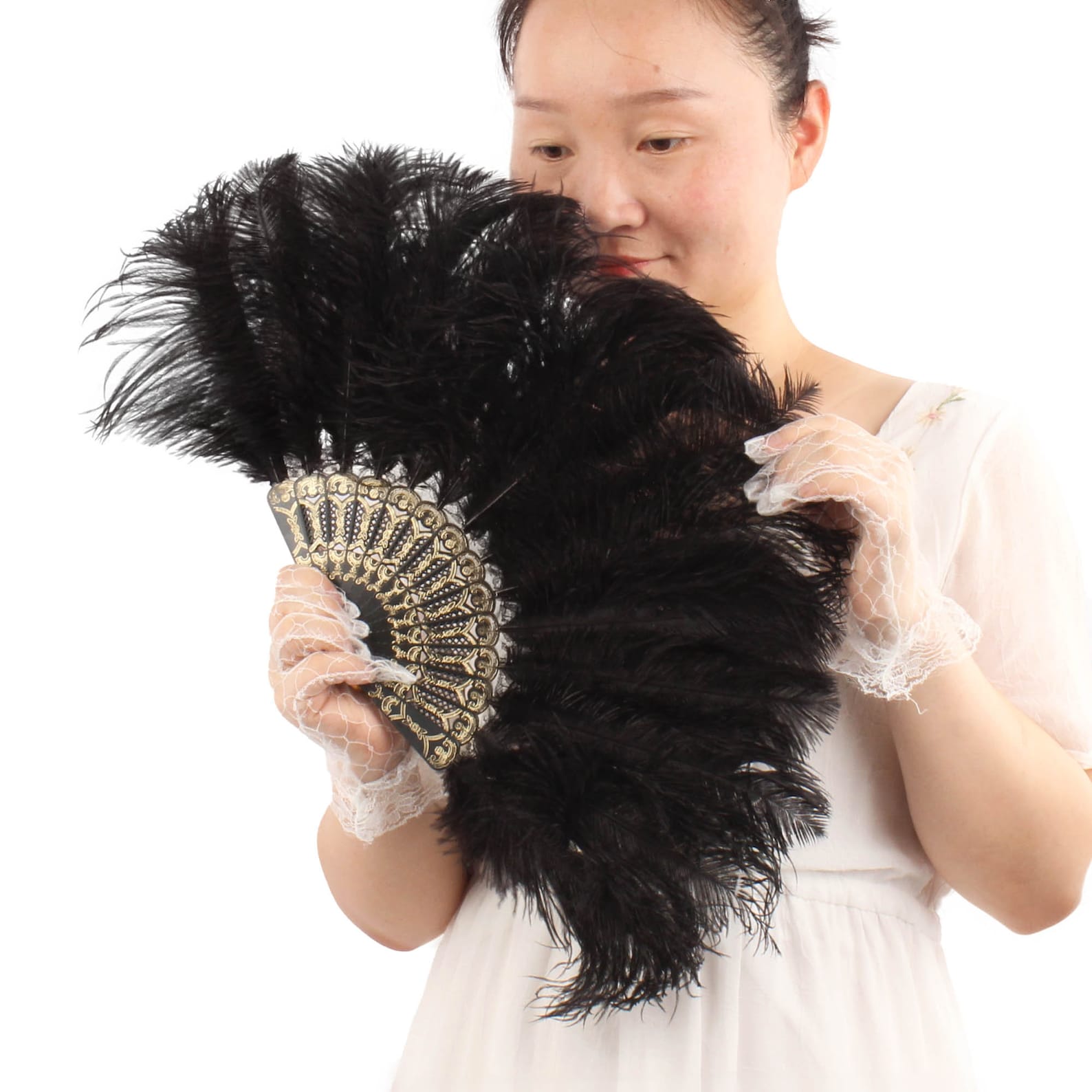 Vintage Style Folding Handheld Ostrich Feather Fan 1920s Flapper ...