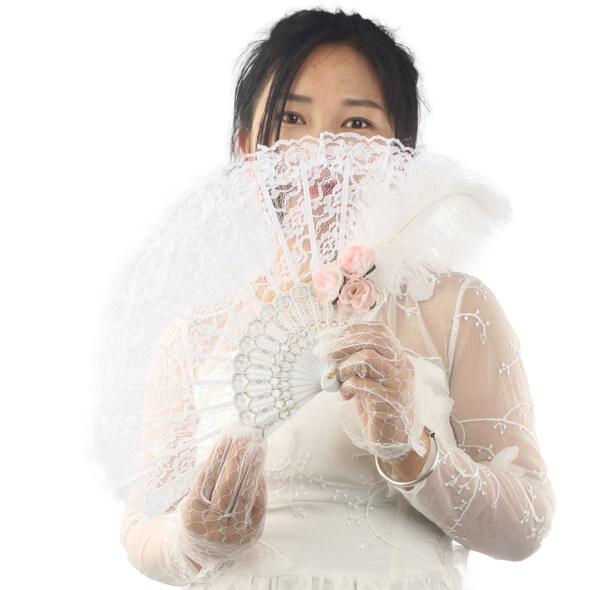 White Pearl Lace Bridal Hand Fan: Bejeweled Wedding Accessory - Etsy