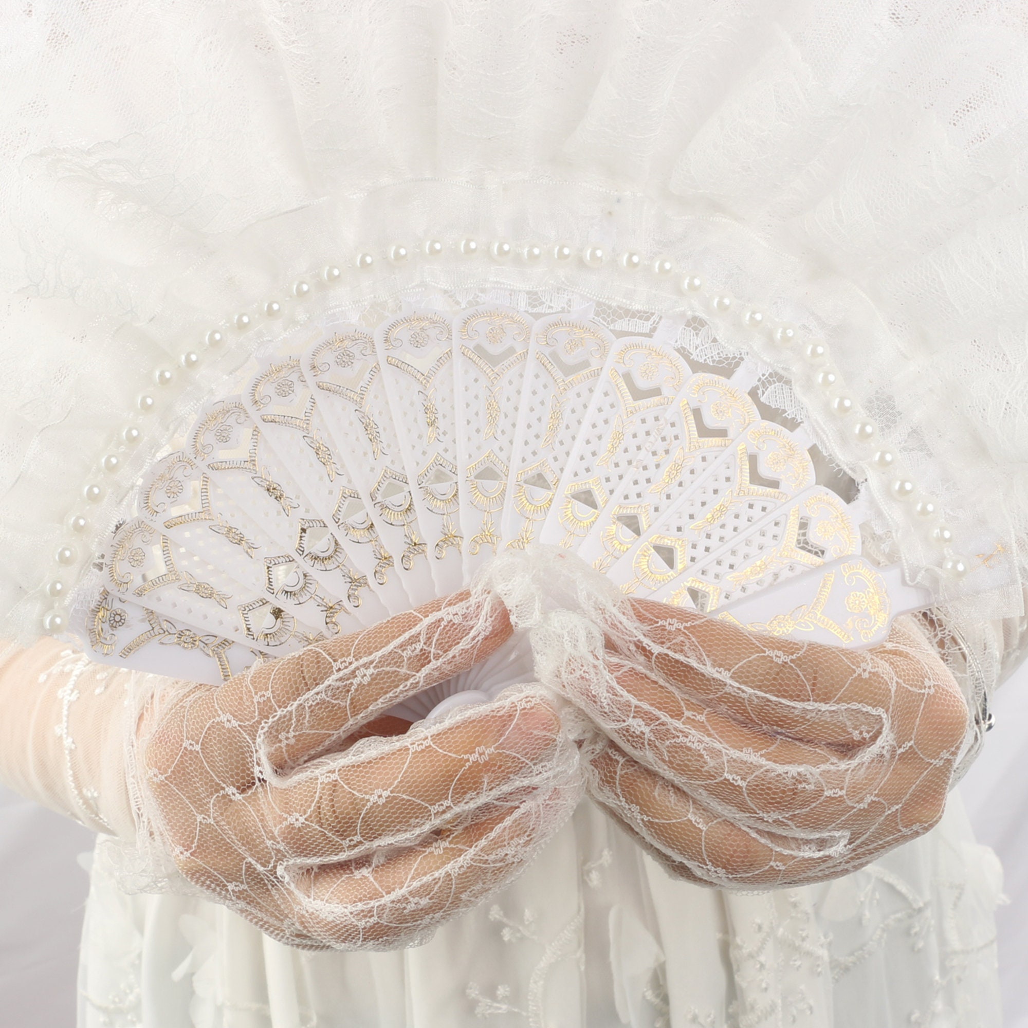 White Pearl Lace Bridal Hand Fan: Bejeweled Wedding Accessory - Etsy