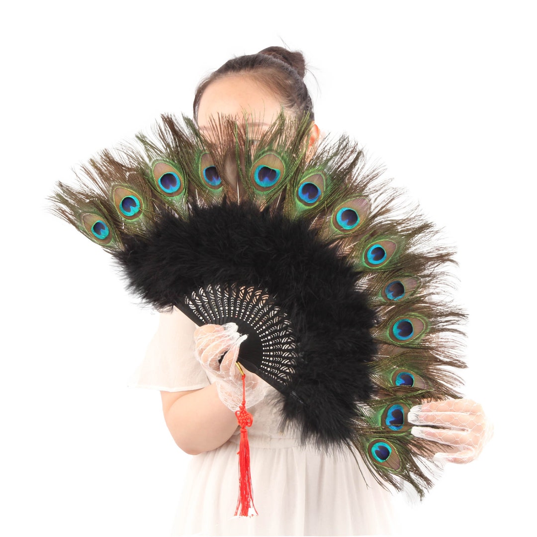 65*35cm Two Side Peacock Feather Hand Fans/black Peacock Feather Fan ...