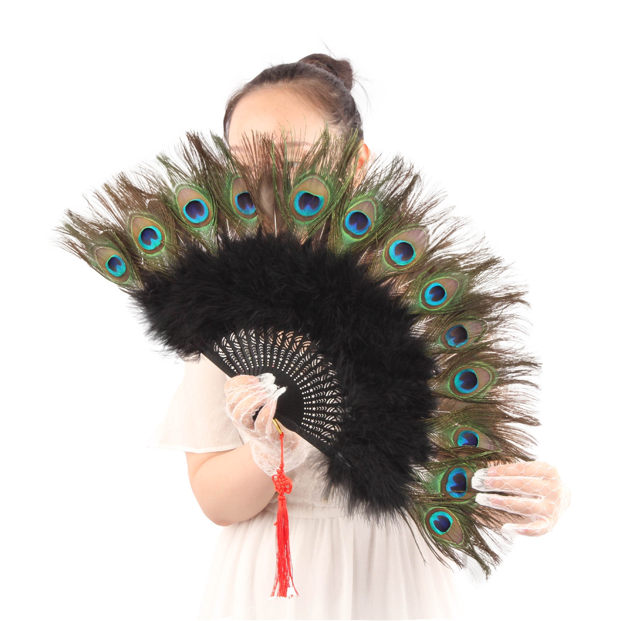 6535cm Two Side Peacock Feather Hand Fans/black Peacock Feather Fan ...