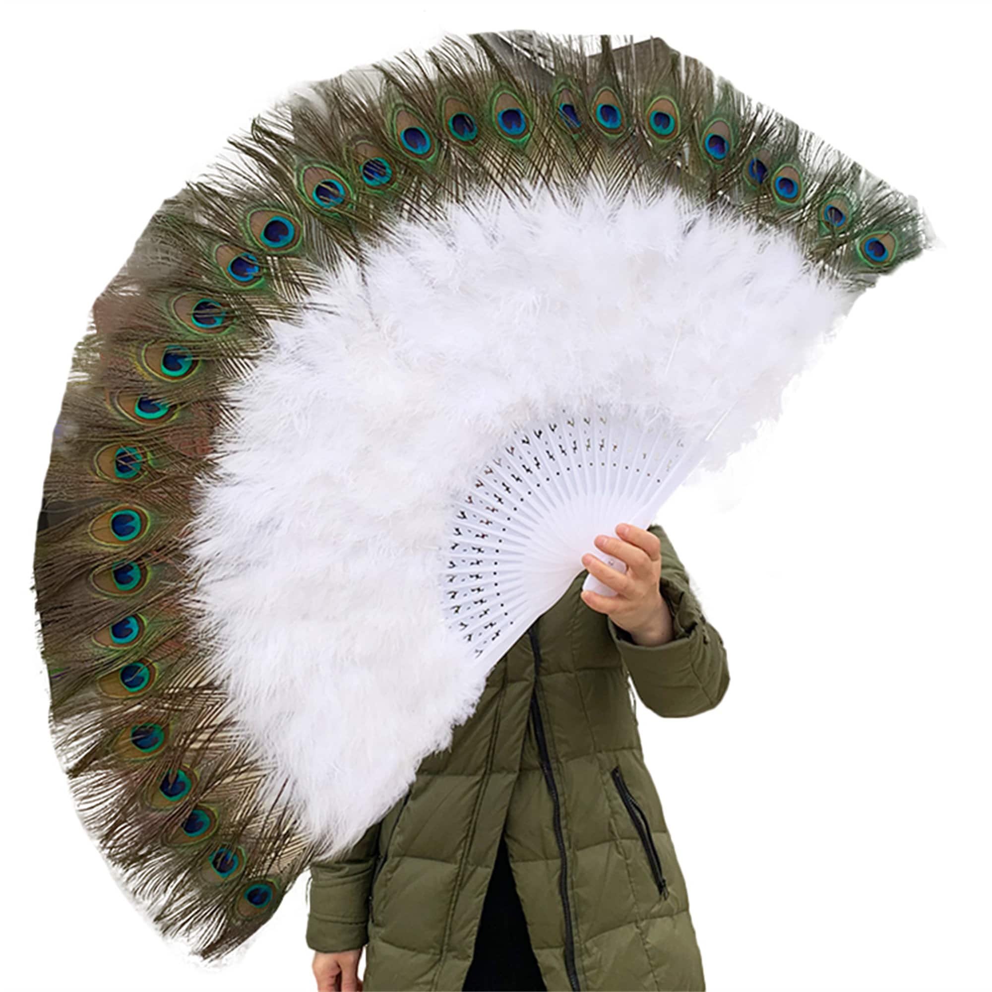 Large Peacock Feather Fan