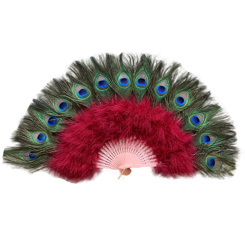 6535cm Two Side Peacock Feather Hand Fans/olive Green Peacock - Etsy