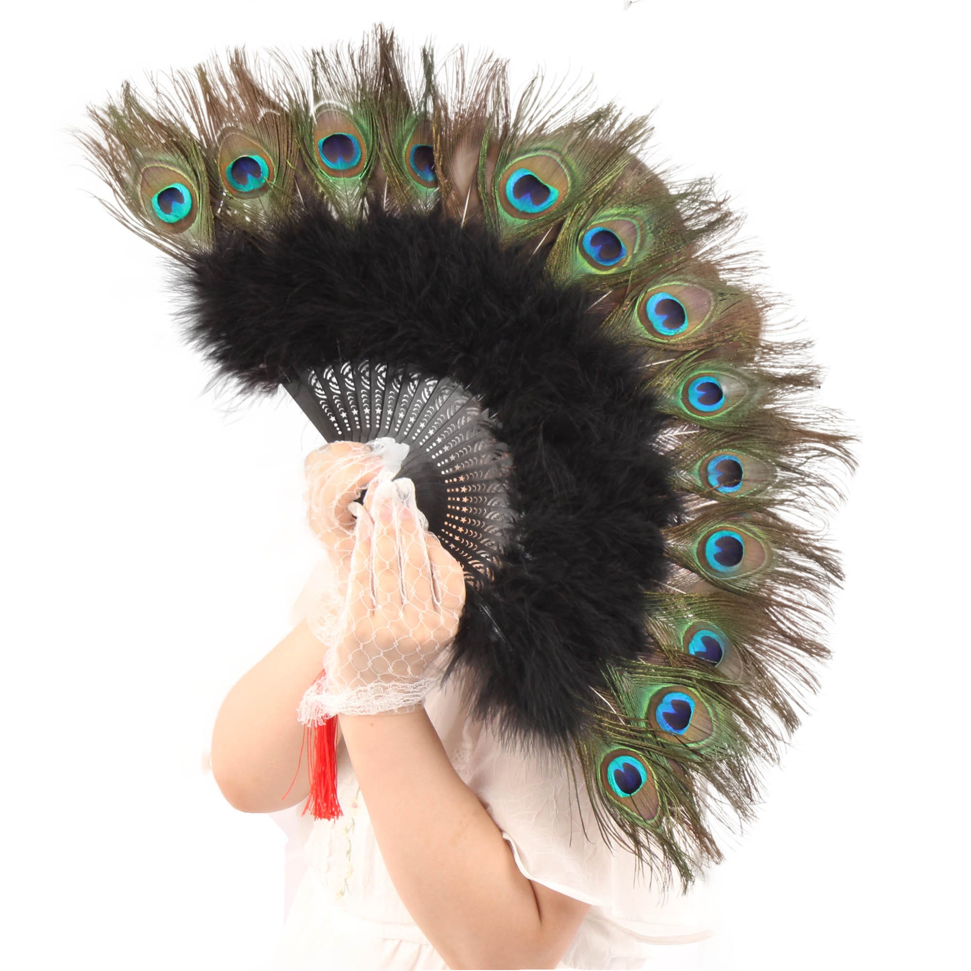 6535cm Two Side Peacock Feather Hand Fans/black Peacock Feather Fan ...