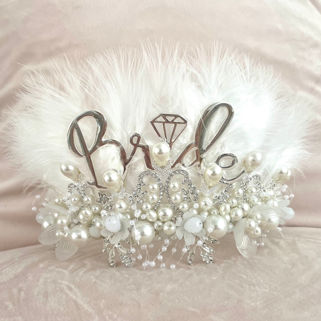 Bride to Be Crown / Hen Crown in Pearl & White, Extravagant Headpiece ...