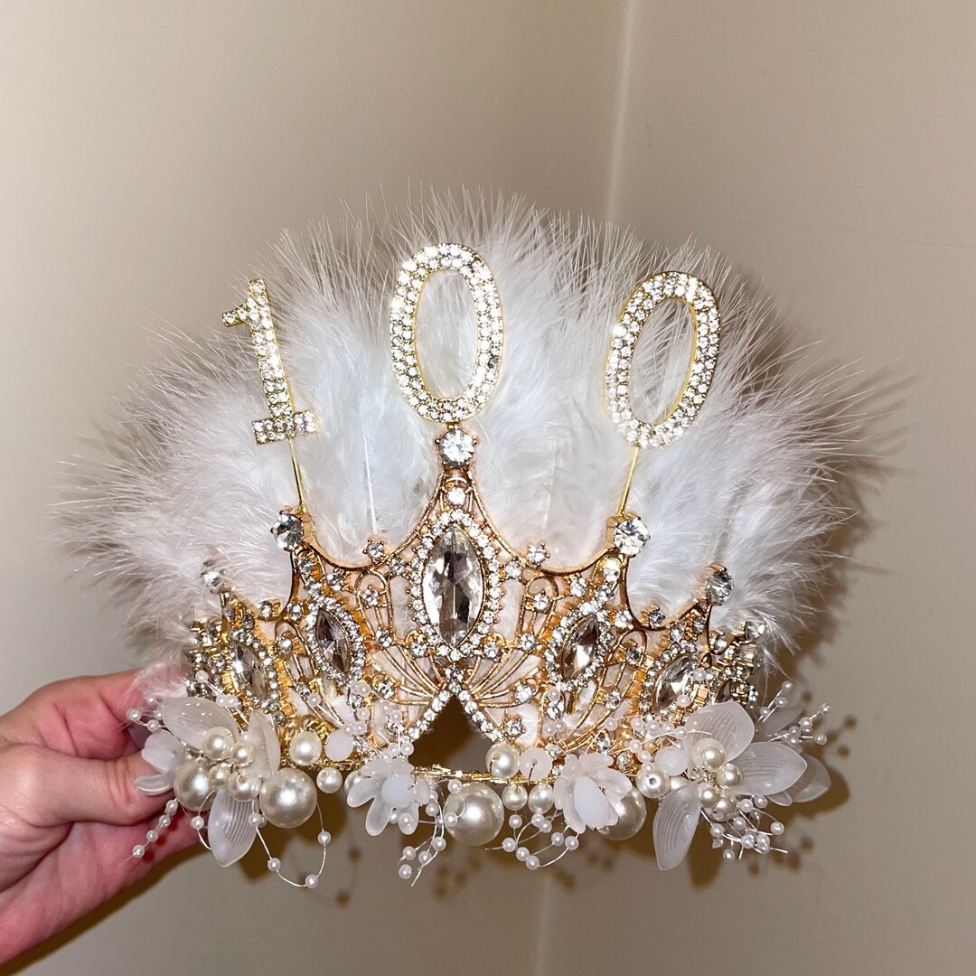Custom Made Crown in Gold and White Extravagant Feather Headband With ...