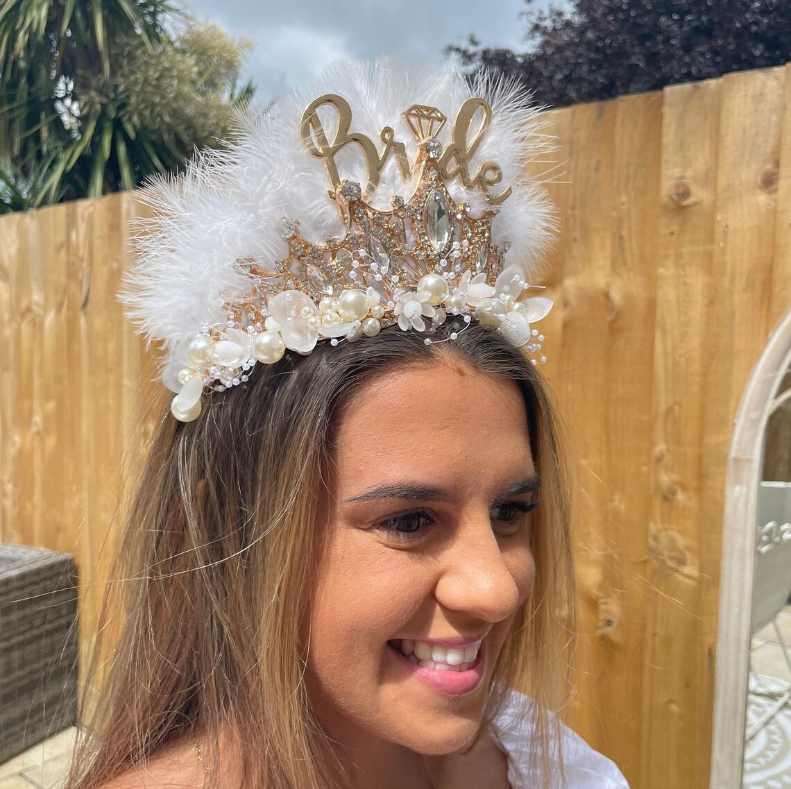 Bride to Be Hen Party Crown in Gold and White Extravagant - Etsy