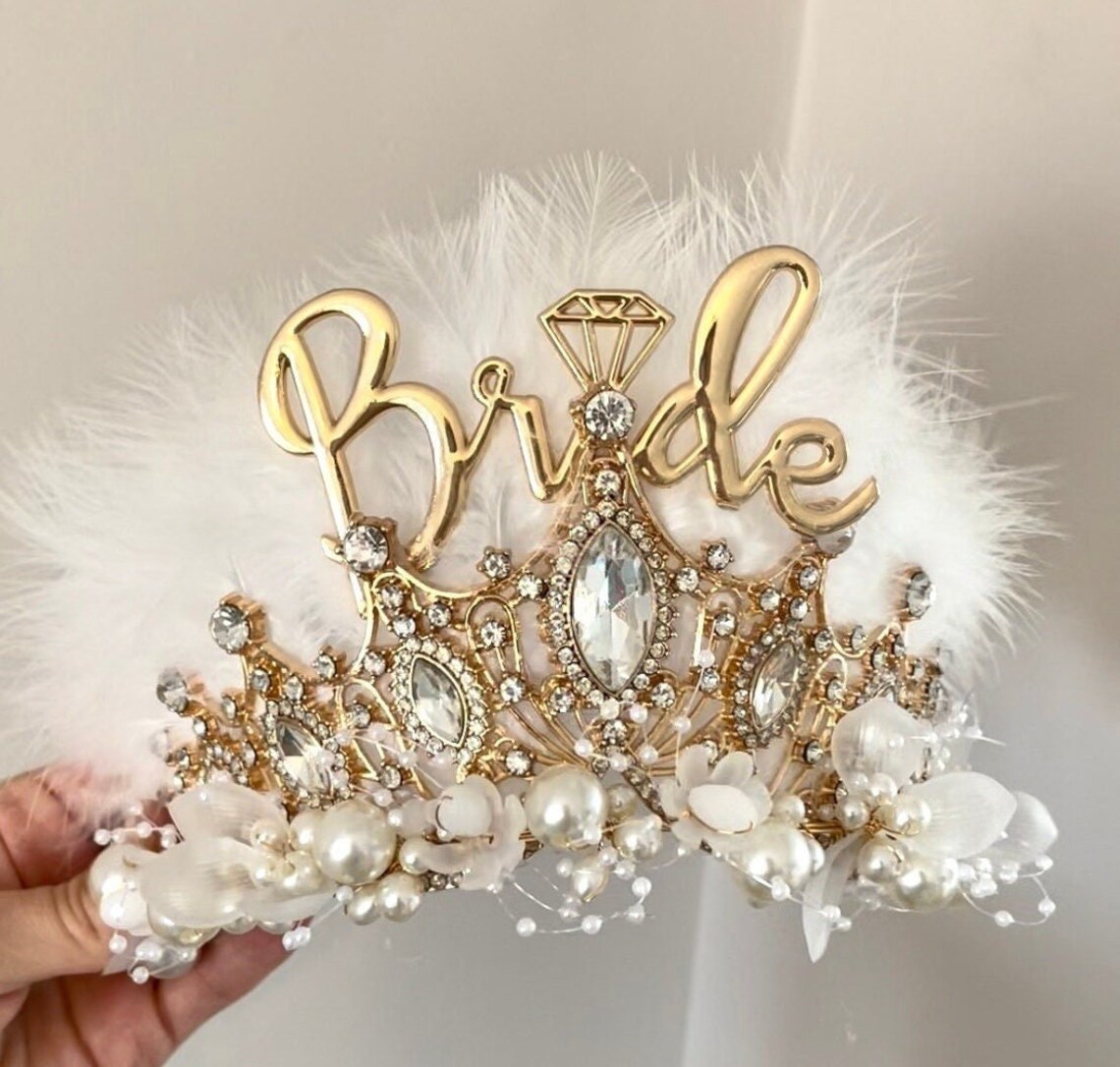 Bride to Be Hen Party Crown in Gold and White Extravagant | Etsy