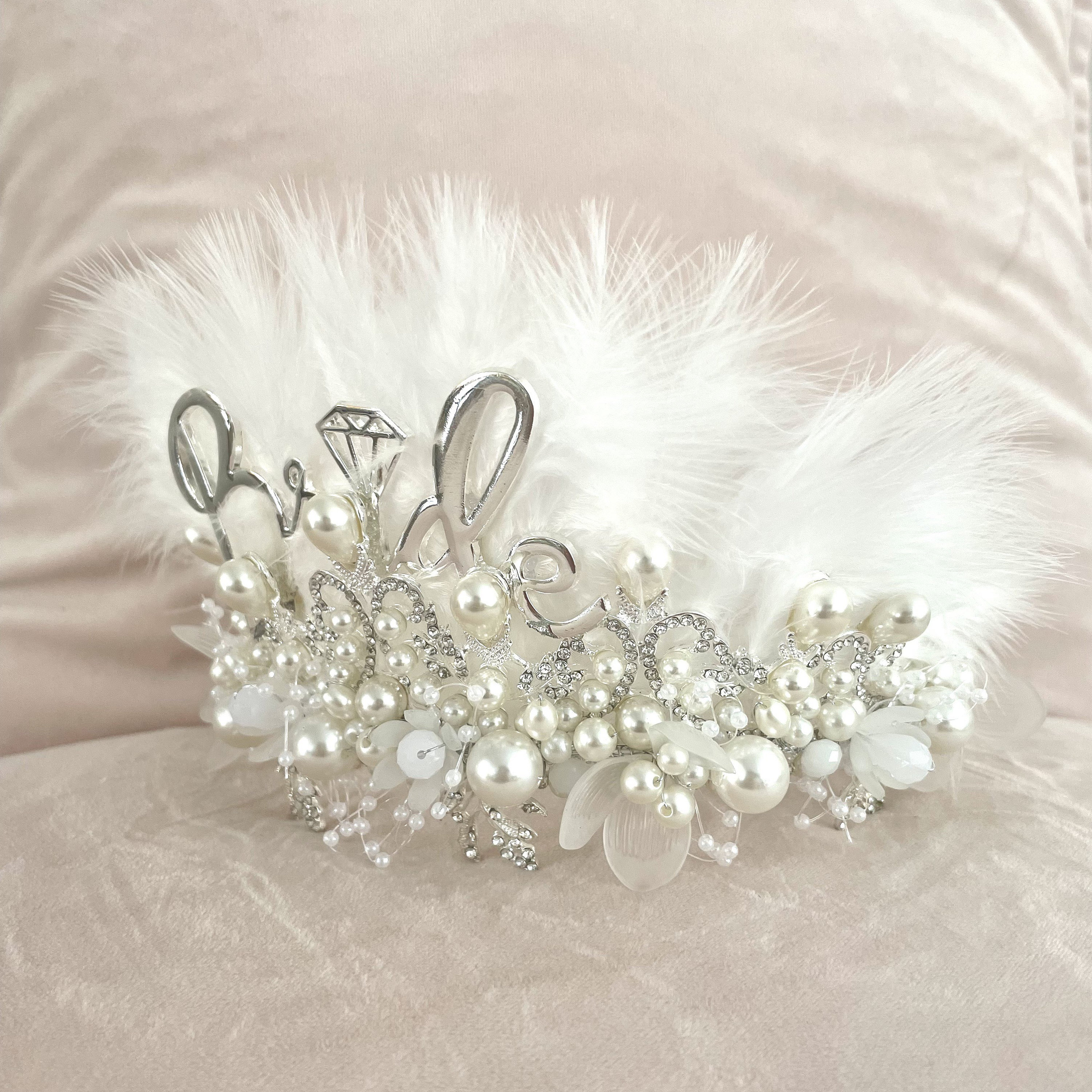 Bride to Be Crown / Hen Crown in Pearl & White, Extravagant Headpiece ...