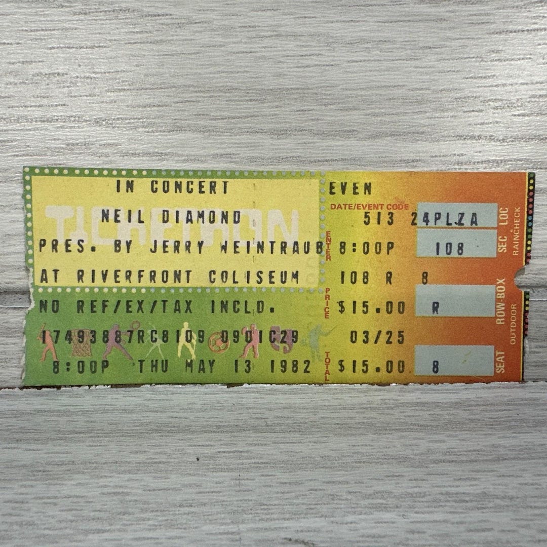 NEIL DIAMOND Riverfront Coliseum Cincinnati 1982 Concert Ticket Stub ...