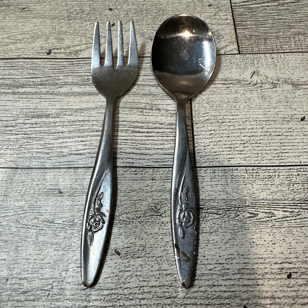 Oneida Rose Baby Fork & Spoon the First Years Flatware Stainless Steel ...