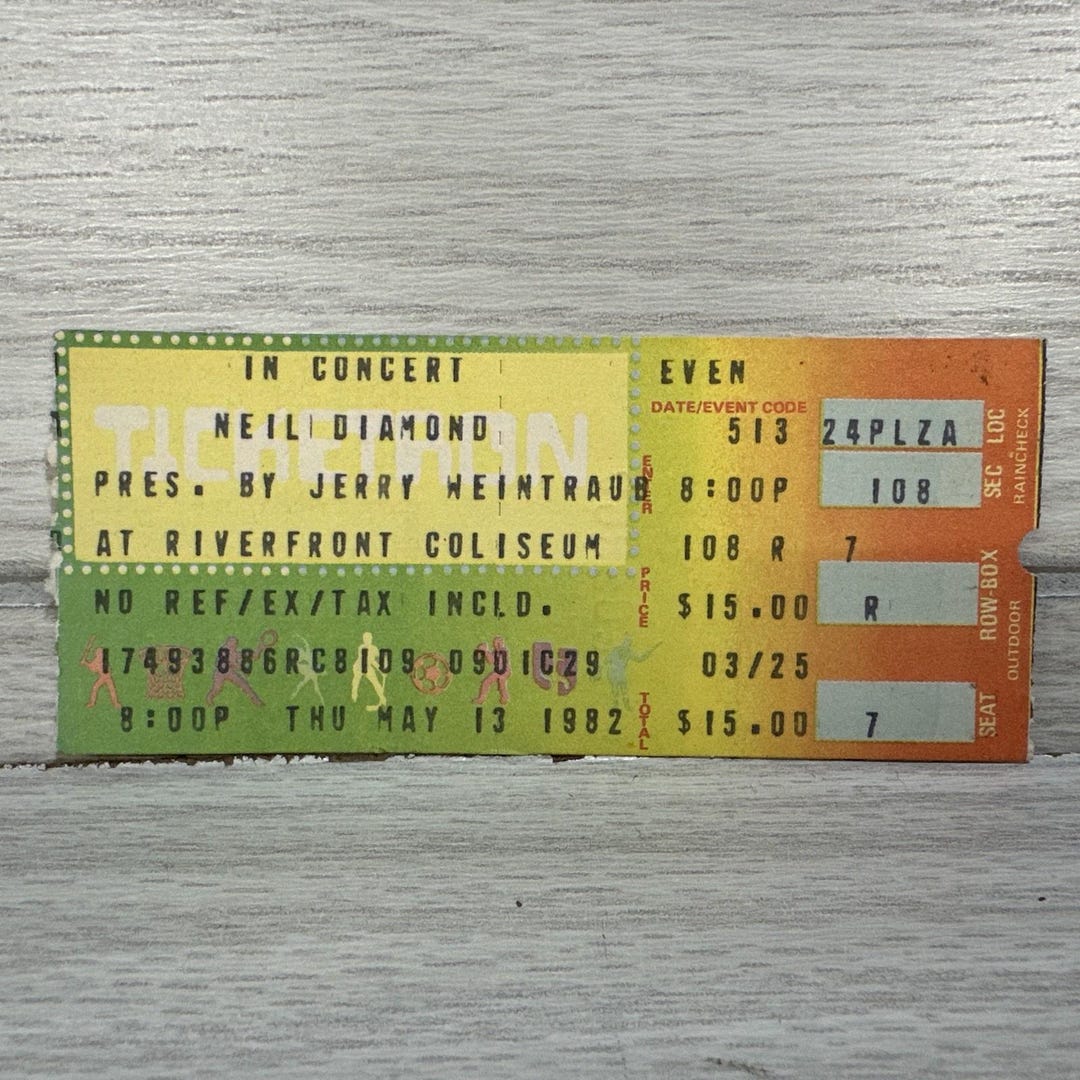 NEIL DIAMOND Riverfront Coliseum Cincinnati 1982 Concert Ticket Stub ...