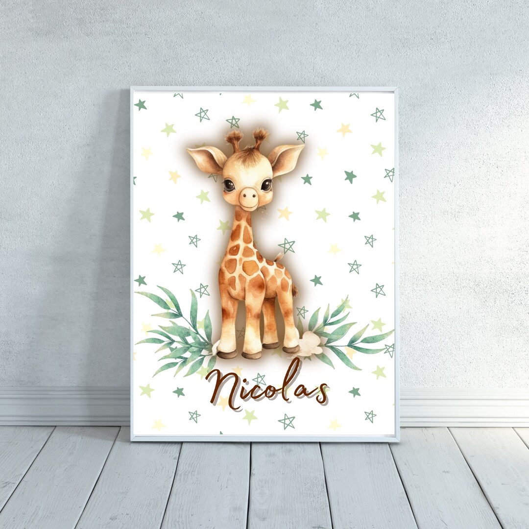 Personalized Baby Giraffe Name Poster. Giraffe Custom Name. Kids Wall ...