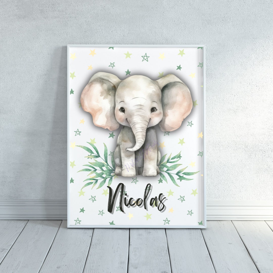 Personalized Digital Baby Elephant Name Poster, Digital Download ...