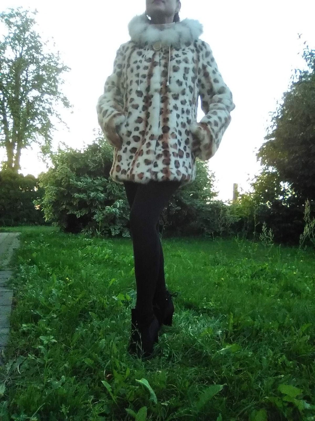 Rabbit Fur Jacket for Women With Leopard Print Rabbit Jacket With Real ...