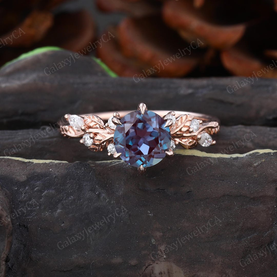 Nature Inspired Alexandrite Engagement Ring Unique Rose Gold Botanical ...