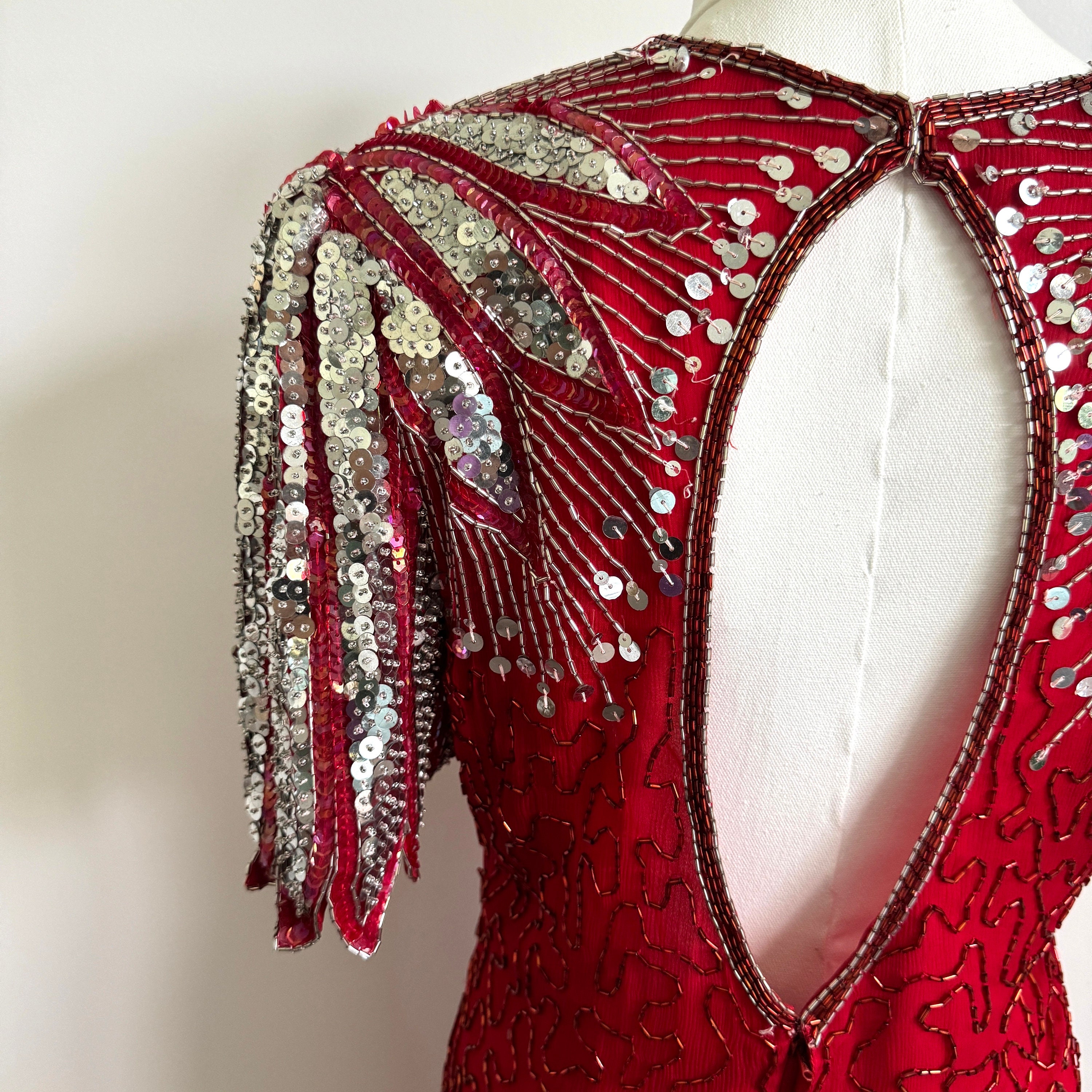 Red Hot Silver Vintage Sequinned Dress - Etsy