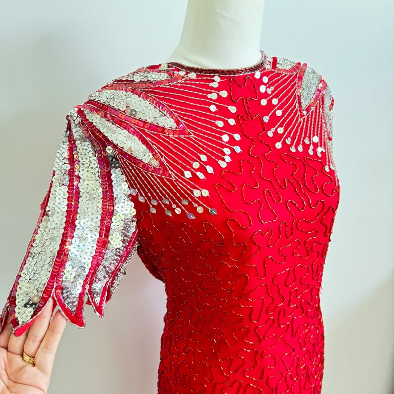 Red Hot Silver Vintage Sequinned Dress - Etsy