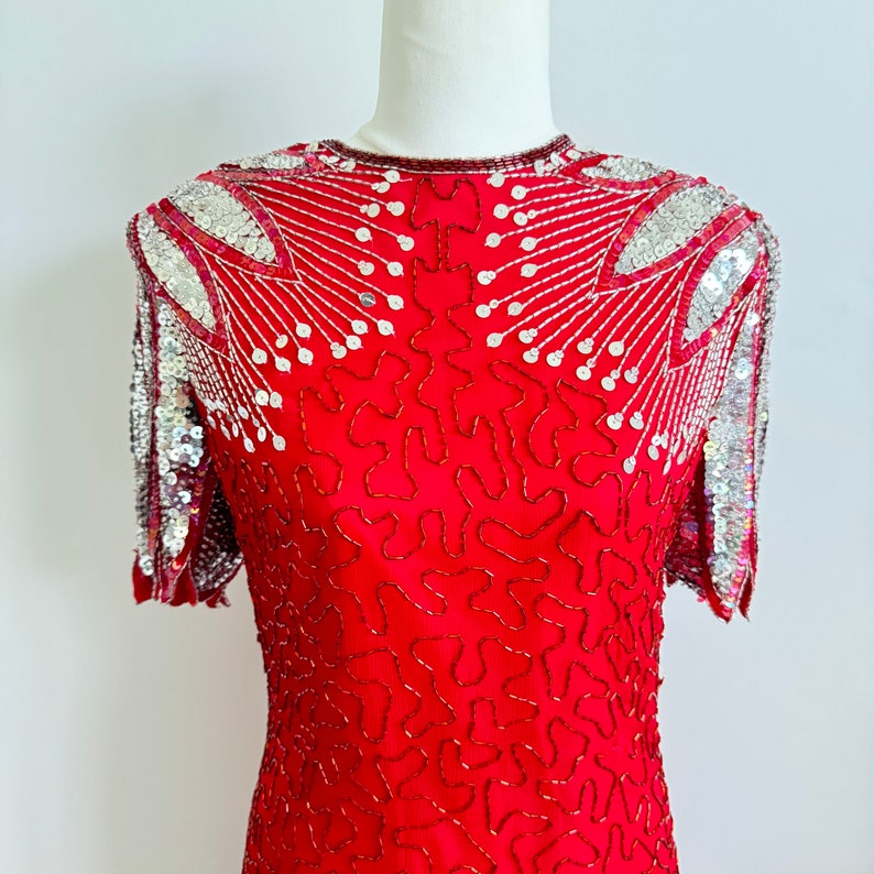 Red Hot Silver Vintage Sequinned Dress - Etsy