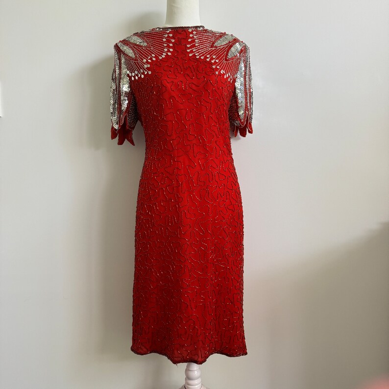Red Hot Silver Vintage Sequinned Dress - Etsy