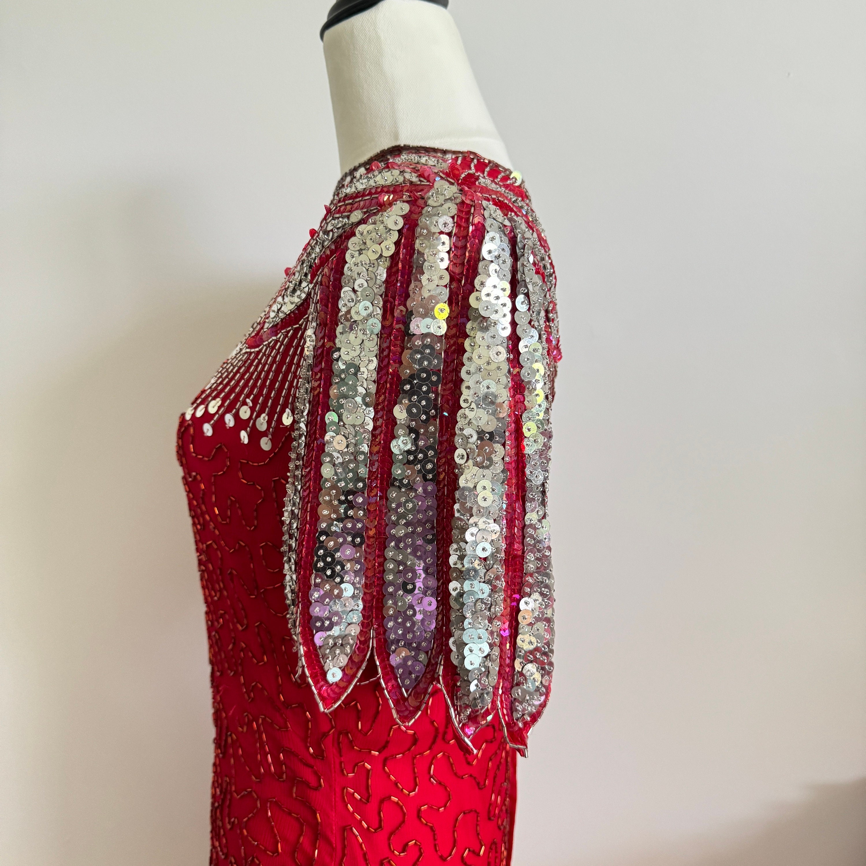Red Hot Silver Vintage Sequinned Dress - Etsy