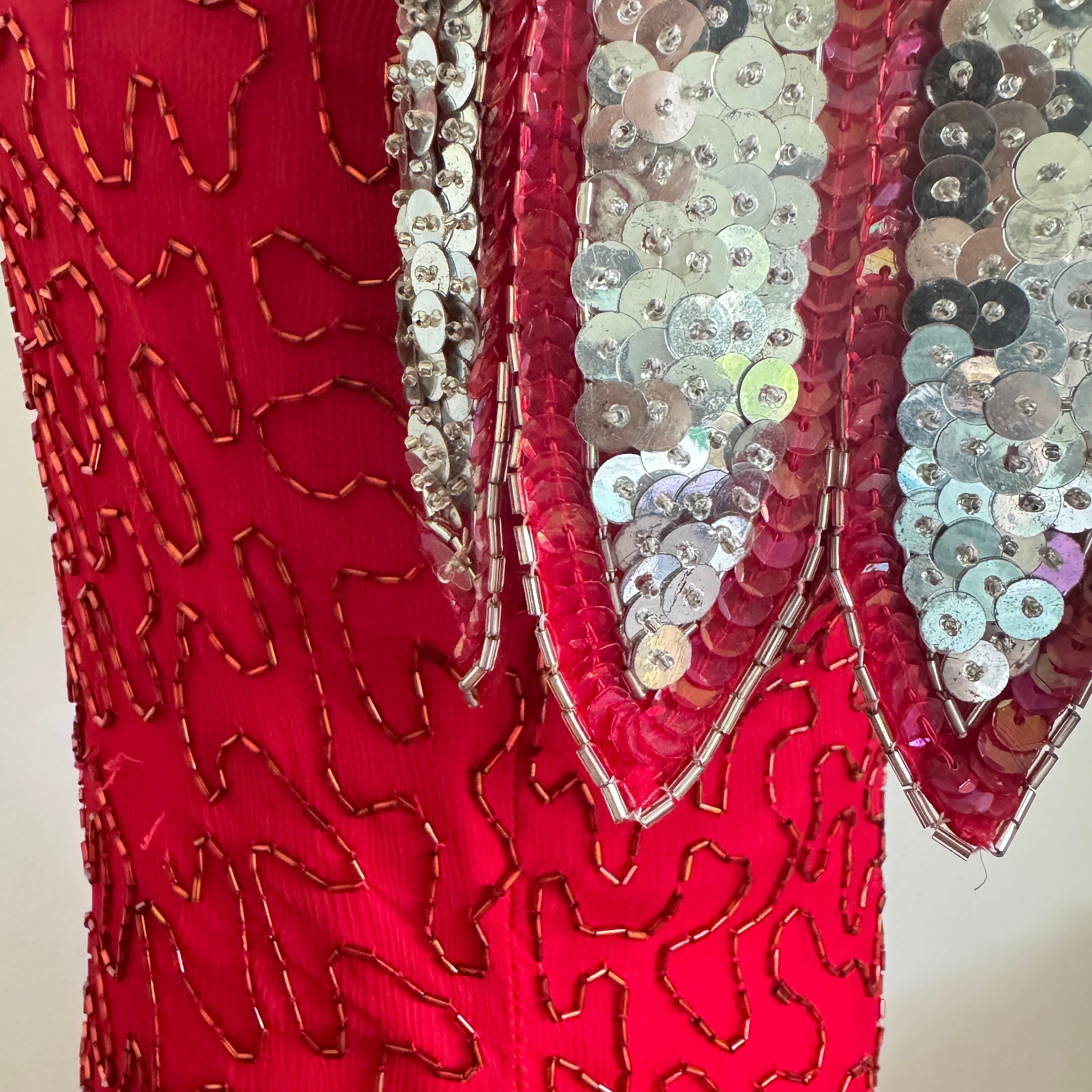 Red Hot Silver Vintage Sequinned Dress - Etsy