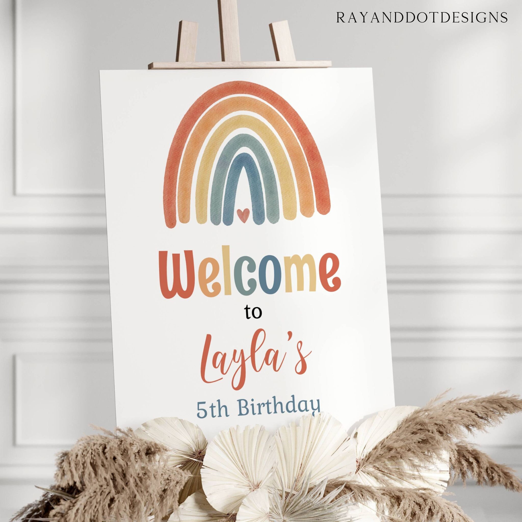 Editable Rainbow Welcome Sign Rainbow Birthday Party Boho Rainbow Baby ...