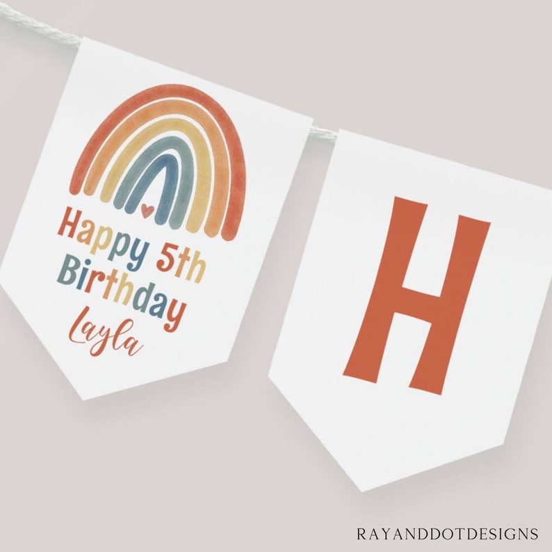 Editable Rainbow Bunting Rainbow Birthday Party Banner Printable Boho ...