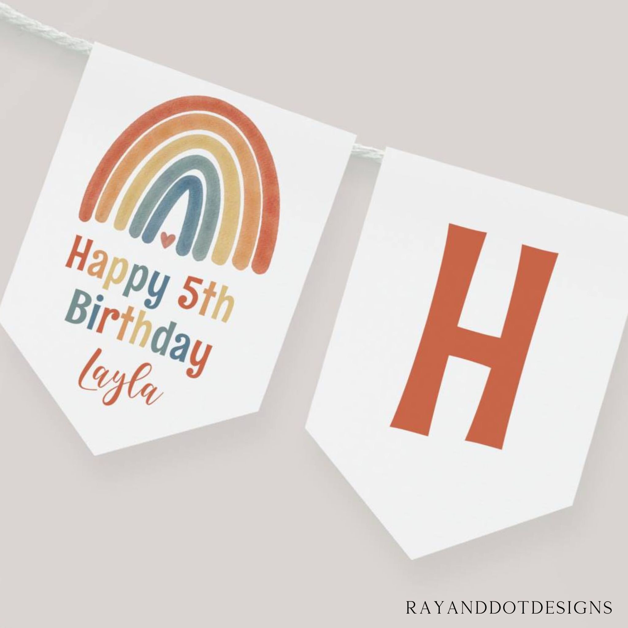 Editable Rainbow Bunting Rainbow Birthday Party Banner Printable Boho ...