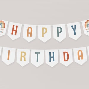 Editable Rainbow Bunting Rainbow Birthday Party Banner Printable Boho ...
