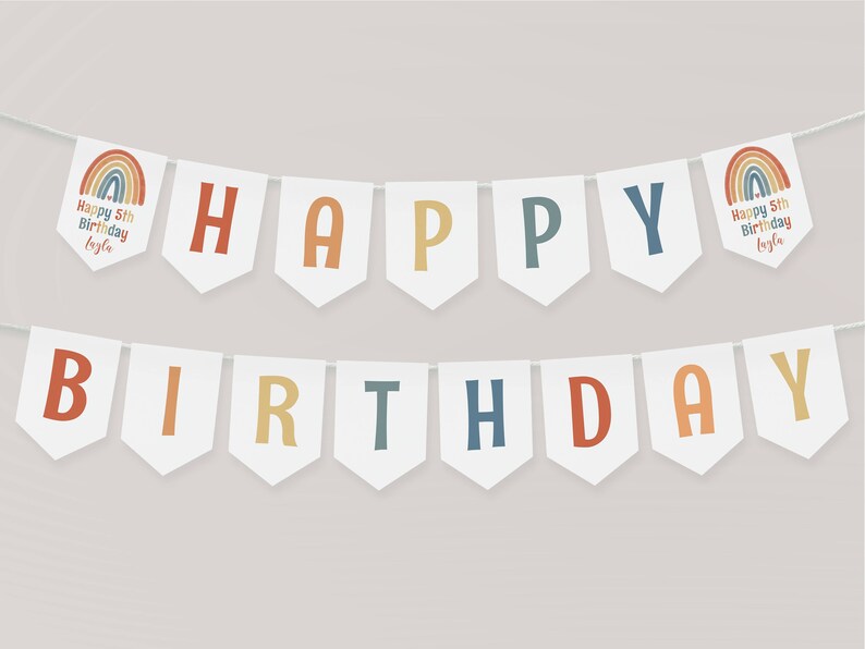 Editable Rainbow Bunting Rainbow Birthday Party Banner Printable Boho ...
