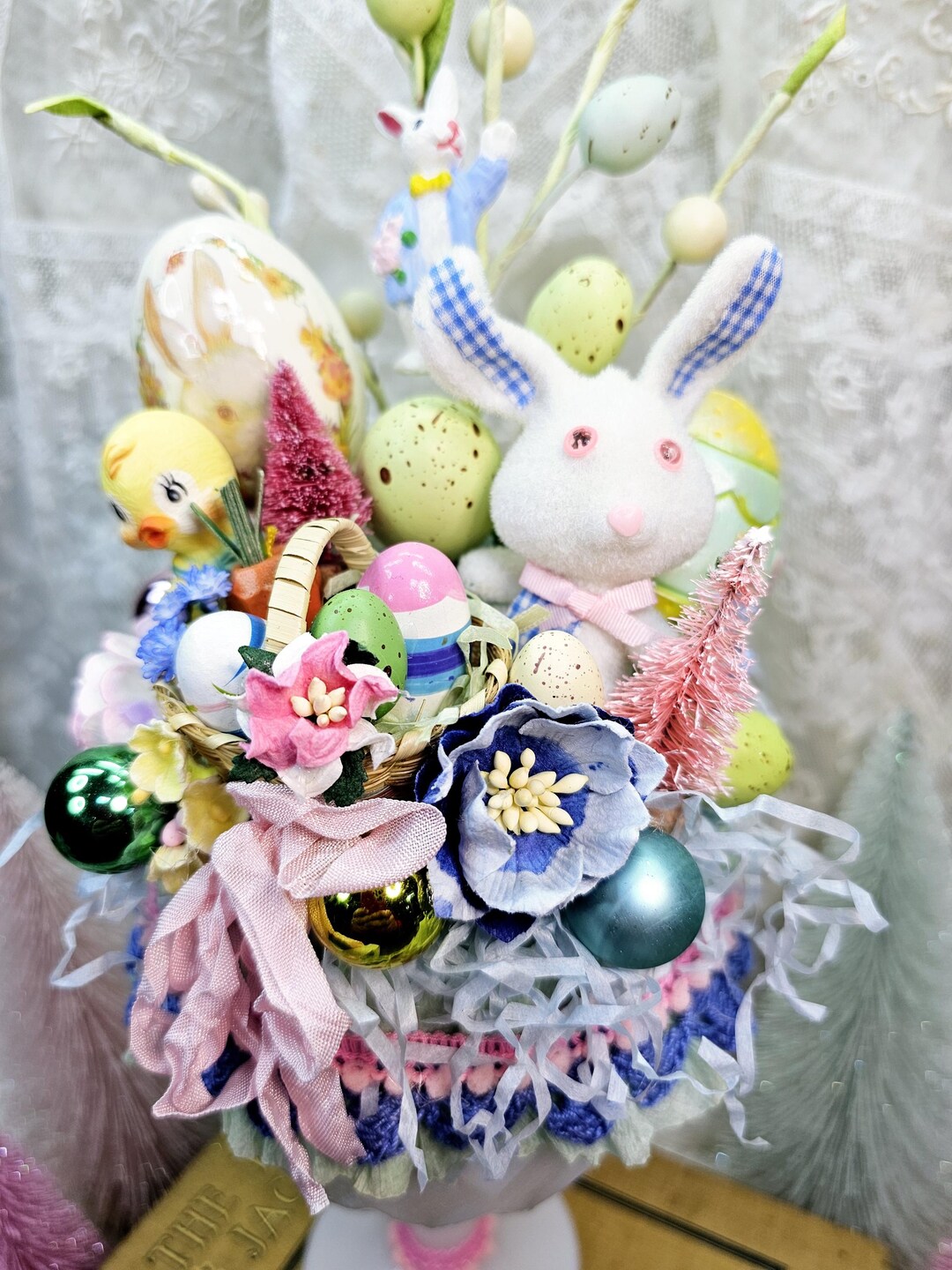 Upcycled Vintage Handmade Easter Gift Decoration Decor OOAK - Flocked ...